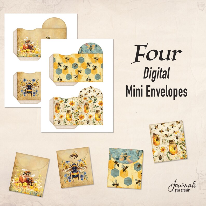 Honey Bee Junk Journal, Busy Bee, Mini Envelopes, Ephemera, Scrap Paper ...