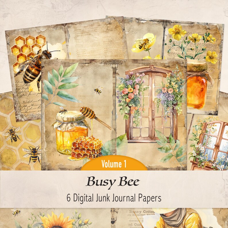 Honey Bee Junk Journal Kit, Busy Bee Paper, Sunflowers, Yellow Flowers ...