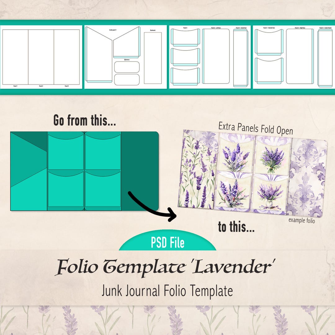 Junk Journal Folio Template, PSD Template, Waterfall Flip Folio Digital Download, Four-fold ...