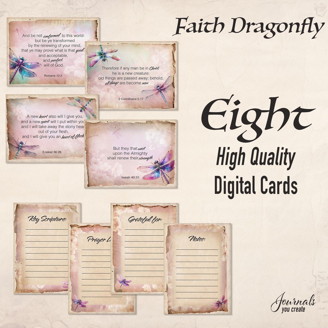 Faith Junk Journal Cards, Dragonfly Paper, Prayer Cards, Christian ...