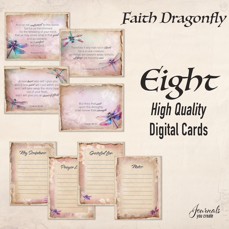 Faith Junk Journal Cards, Dragonfly Paper, Prayer Cards, Christian ...