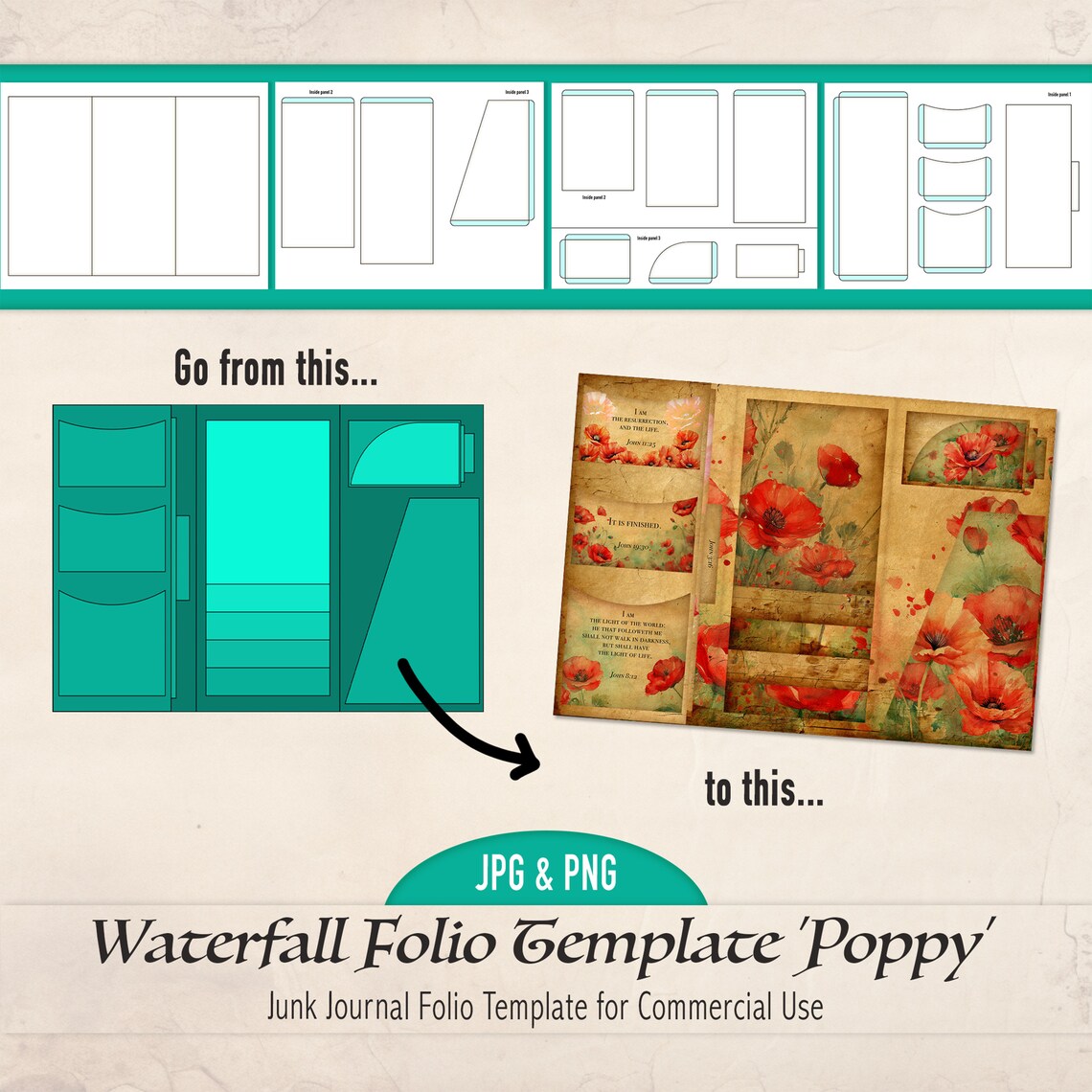 Waterfall Junk Journal Folio Template, Blank Printable Template ...