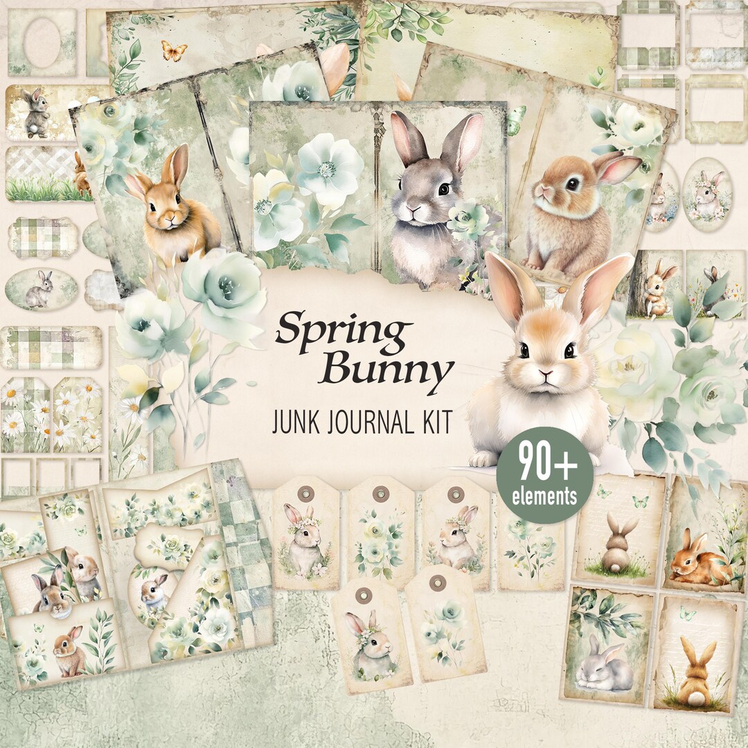 Bunny Junk Journal Kit, Rabbit Scrapbooking Paper, Spring Flowers ...
