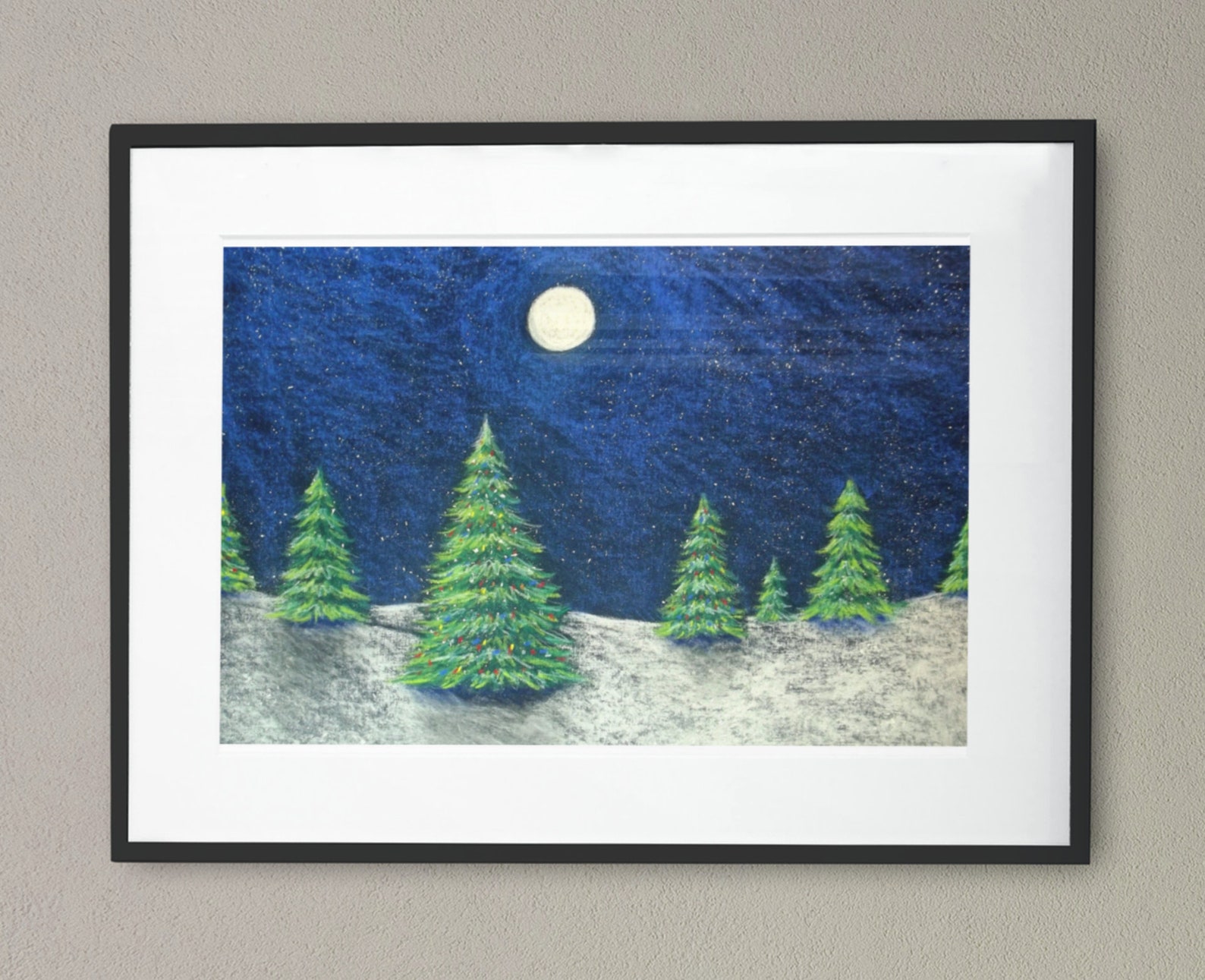 Christmas Trees in Moonlight Art Print - Holiday Wall Decor (digital ...