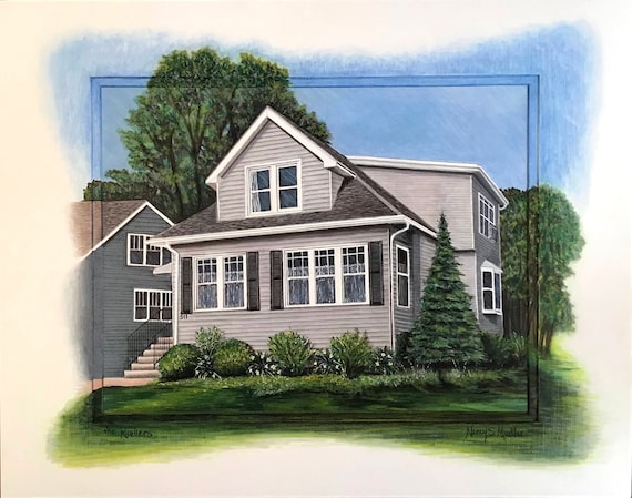 Colored Pencil House Portraits With Hand Colored Matting - Etsy