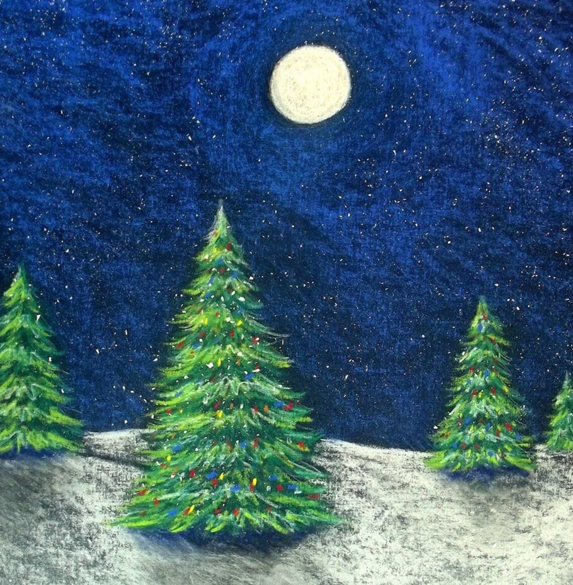 Christmas Trees in Moonlight Art Print - Holiday Wall Decor (digital ...