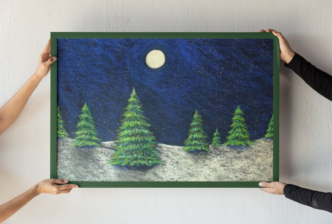 Christmas Trees in Moonlight Art Print - Holiday Wall Decor (digital ...