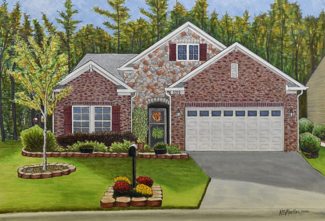 Colored Pencil and Ink House Portraits- Artwork ONLY With Foamboard ...