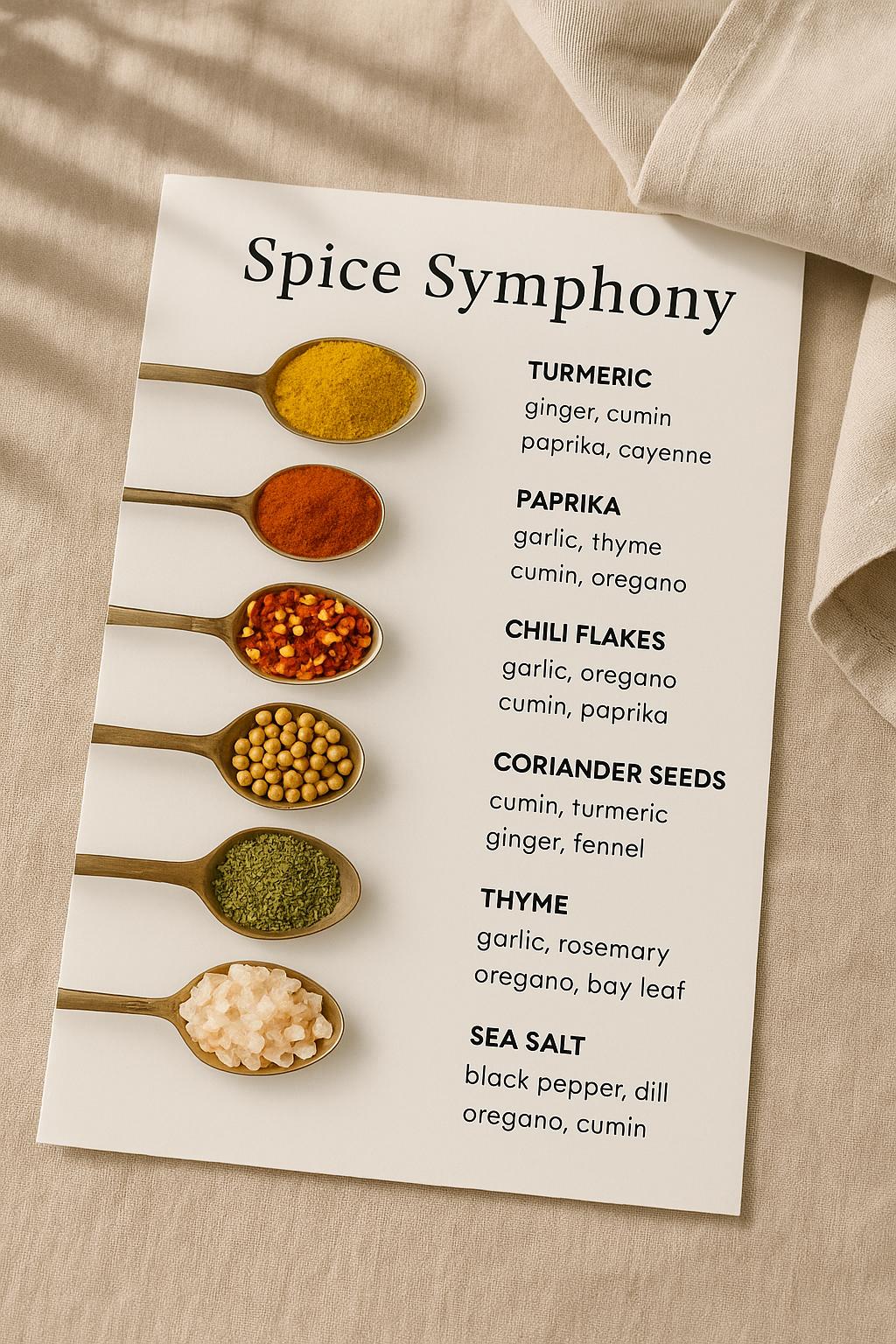 Spice Pairing Chart Kitchen Wall Art – Culinary Herbs Poster – Modern ...