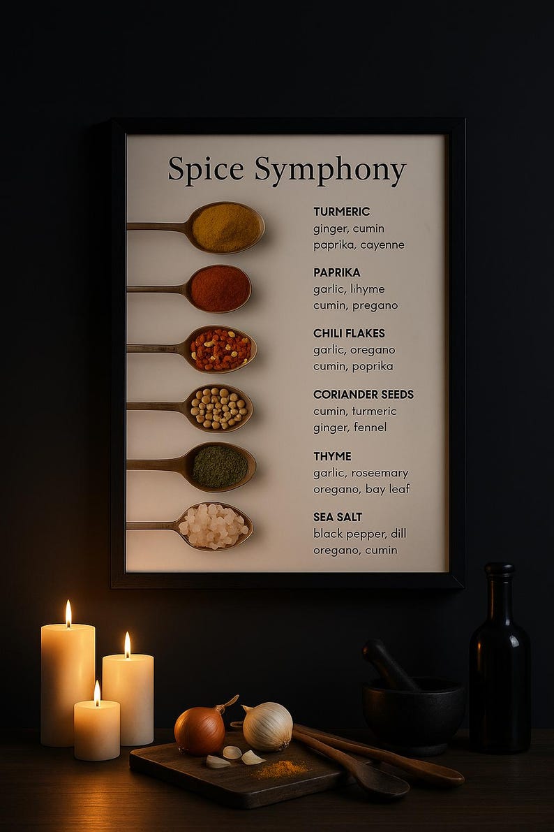 Spice Pairing Chart Kitchen Wall Art – Culinary Herbs Poster – Modern ...