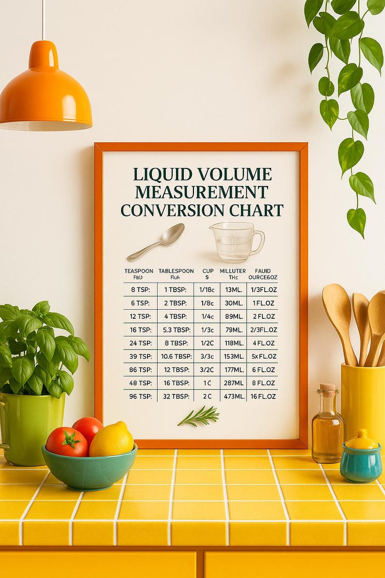 Kitchen Conversion Chart – Liquid Volume Measurement Poster ...