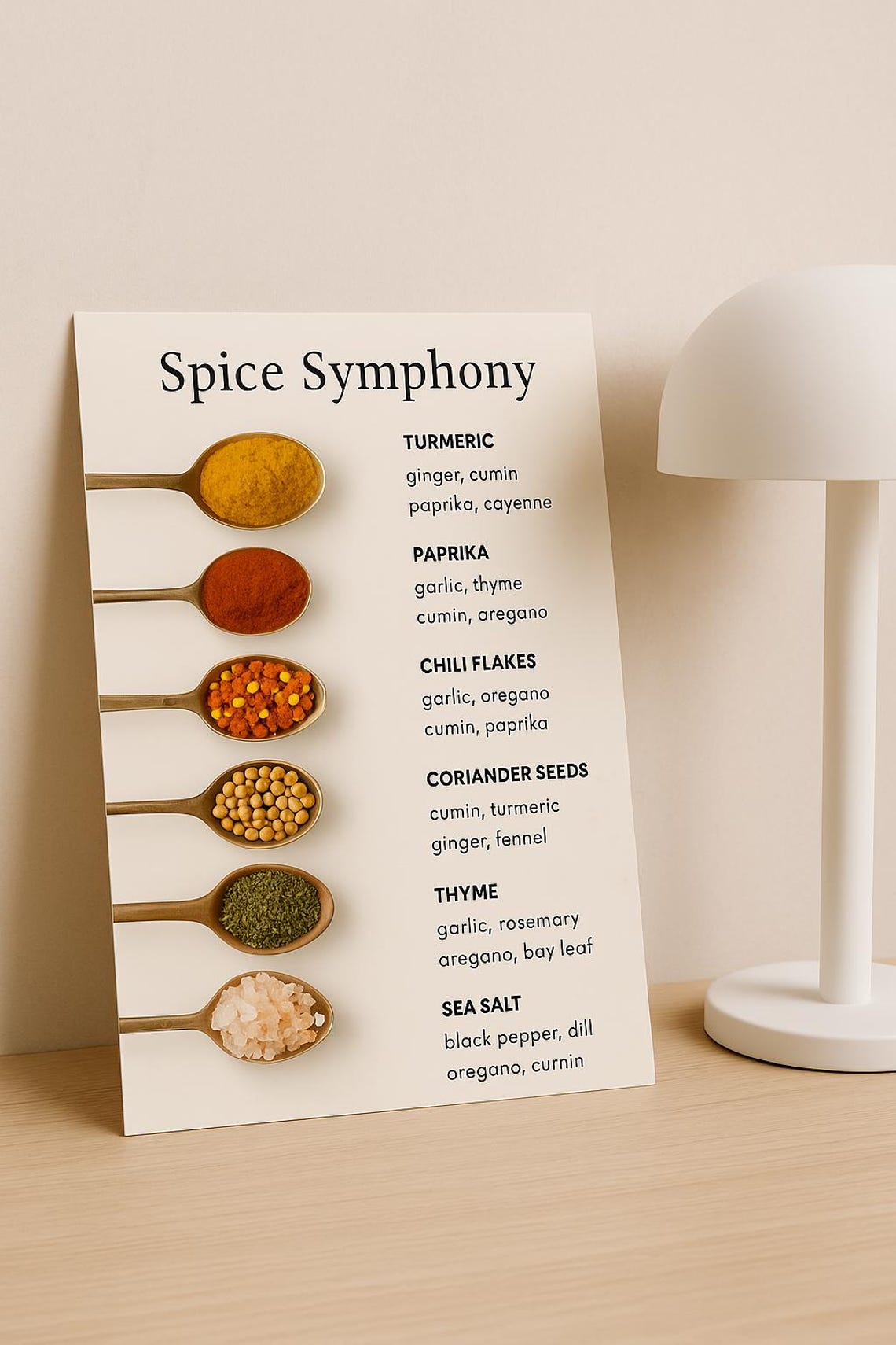 Spice Pairing Chart Kitchen Wall Art – Culinary Herbs Poster – Modern ...