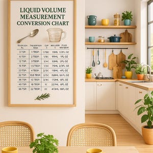 Kitchen Conversion Chart – Liquid Volume Measurement Poster ...