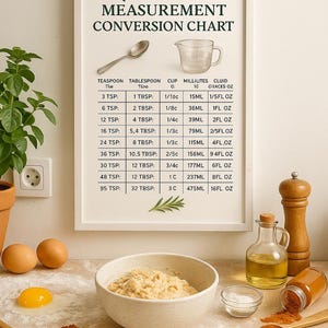 Kitchen Conversion Chart – Liquid Volume Measurement Poster ...
