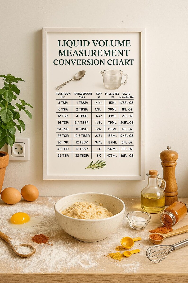 Kitchen Conversion Chart – Liquid Volume Measurement Poster ...