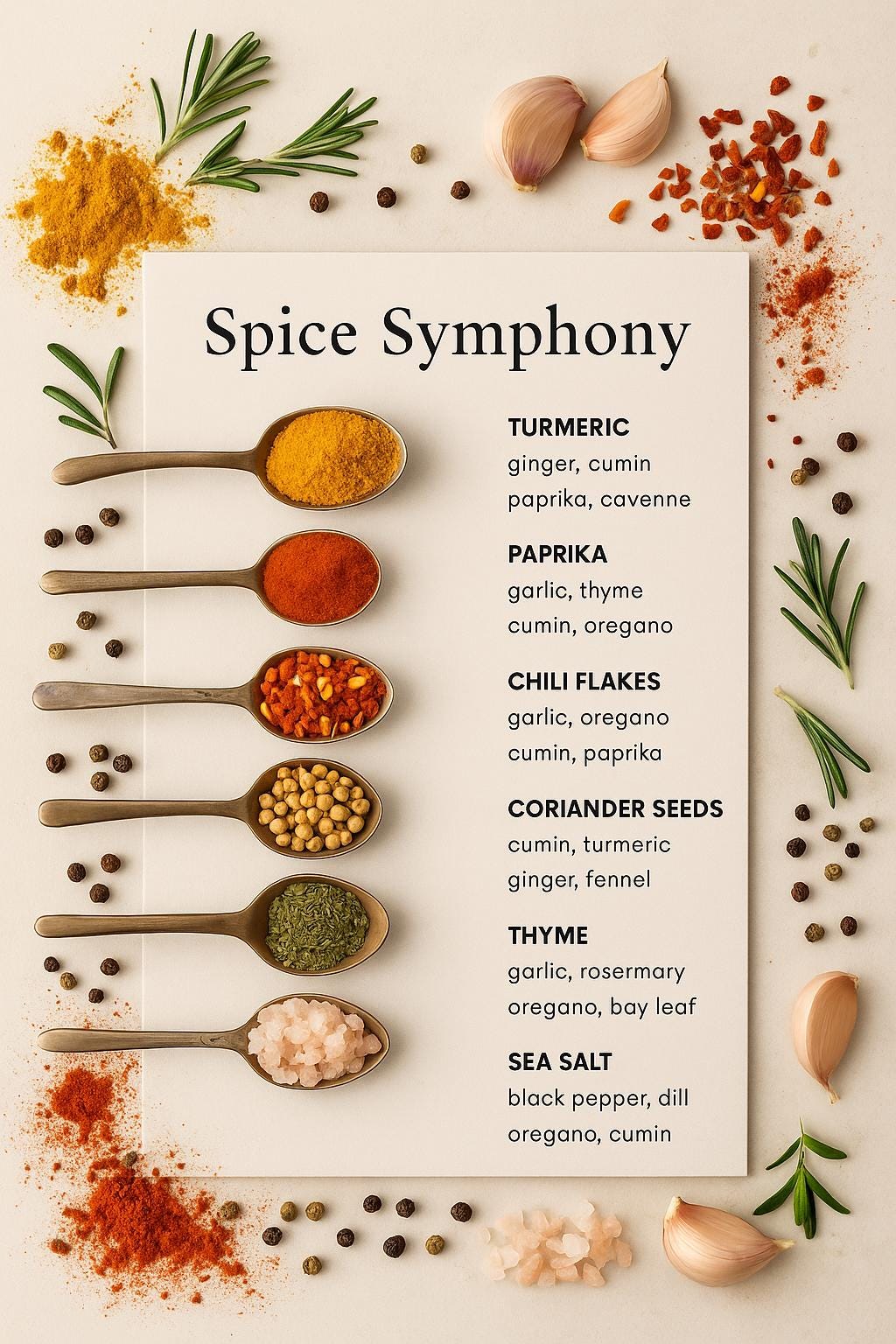 Spice Pairing Chart Kitchen Wall Art – Culinary Herbs Poster – Modern ...