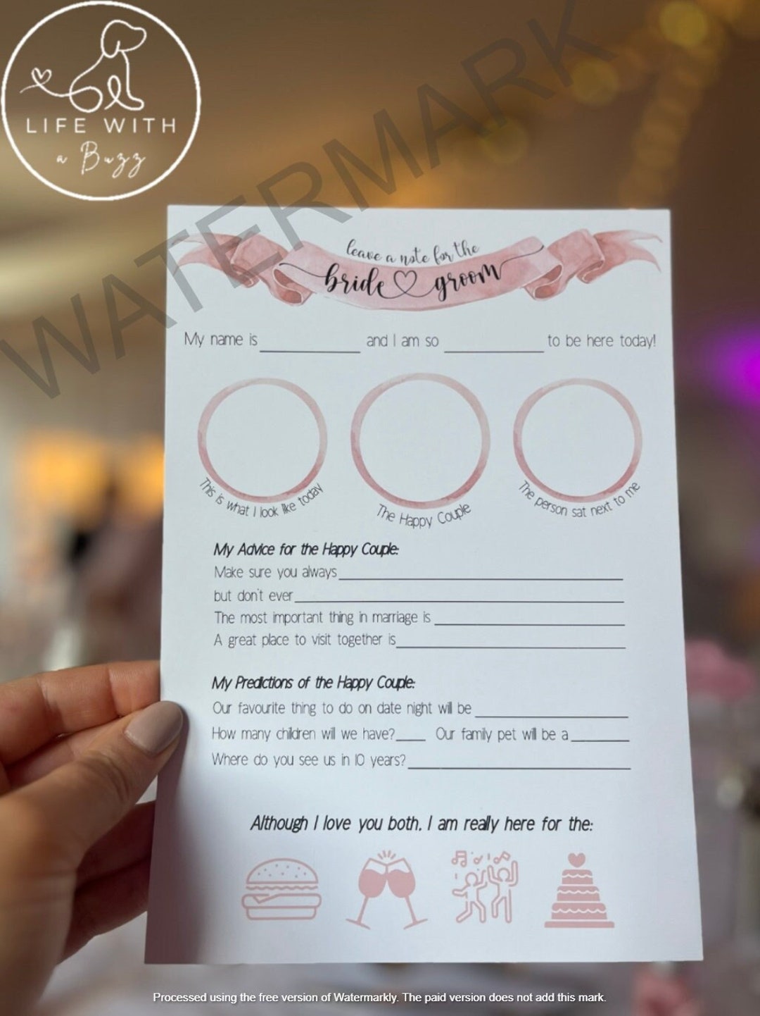 Leave a Note for the Bride and Groom Cards Pink - Etsy