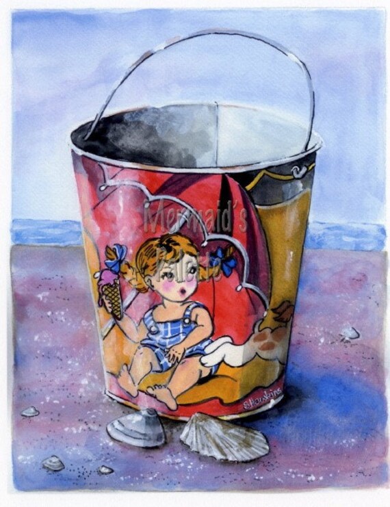 Sand Pail Watercolor Vintage Sand Pail Fine Art Print Beach - Etsy