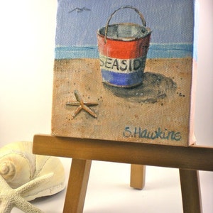 Sand Pail on Beach Painting- Seaside Beach Bucket Starfish Beach Pail ...