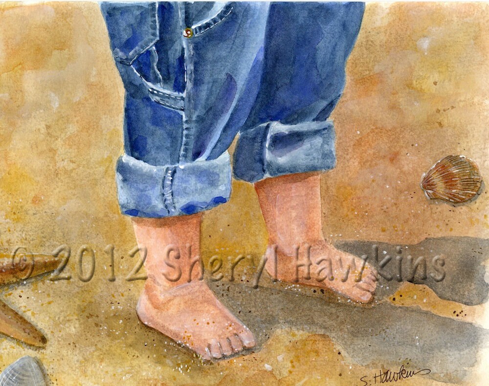 Beach Baby Watercolor - Baby Feet Watercolor Painting Sand Beach - Etsy
