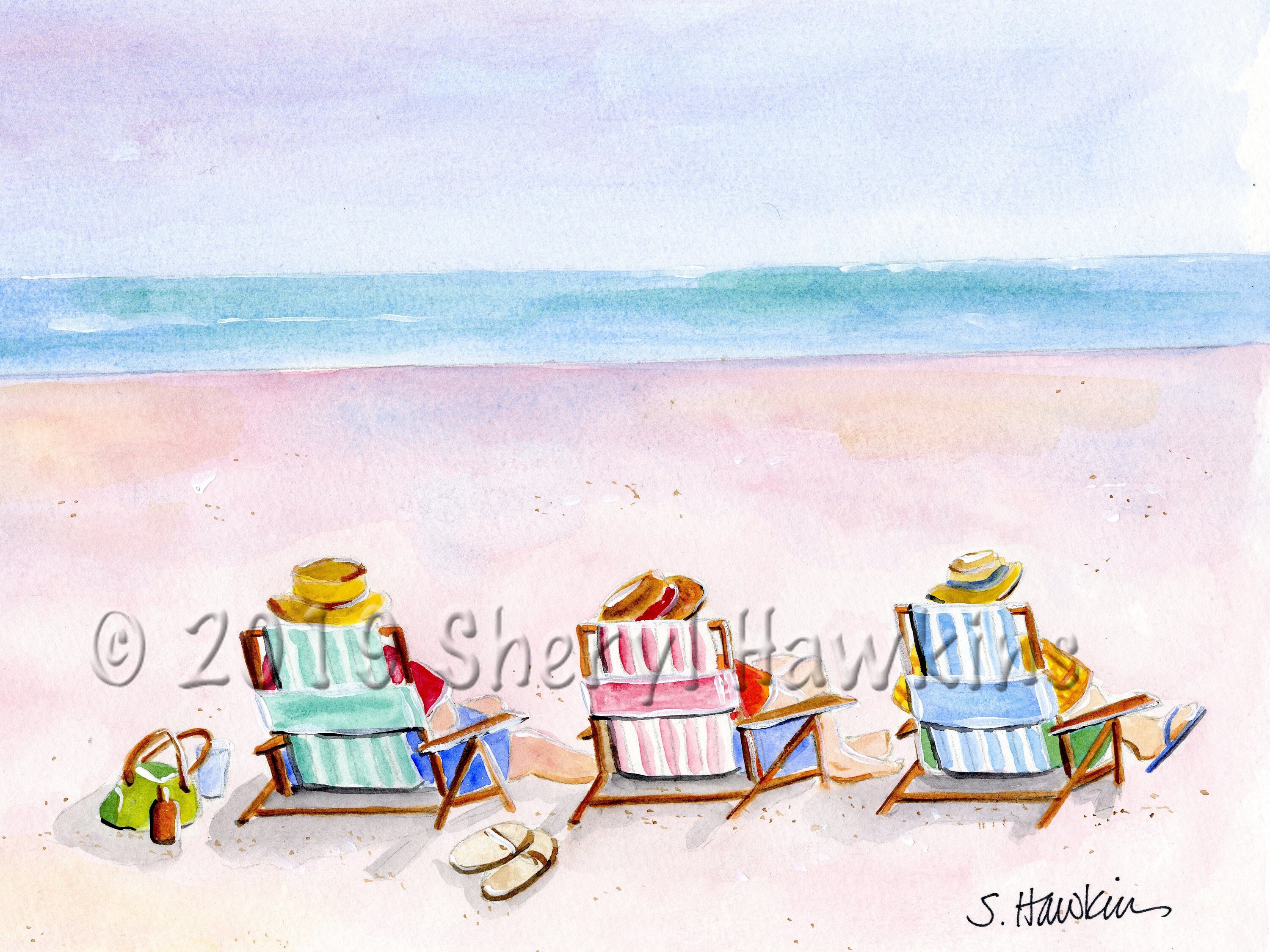 Two Beach Amigos Fine Art Print, Beach Day Watercolor , Friends Beach ...