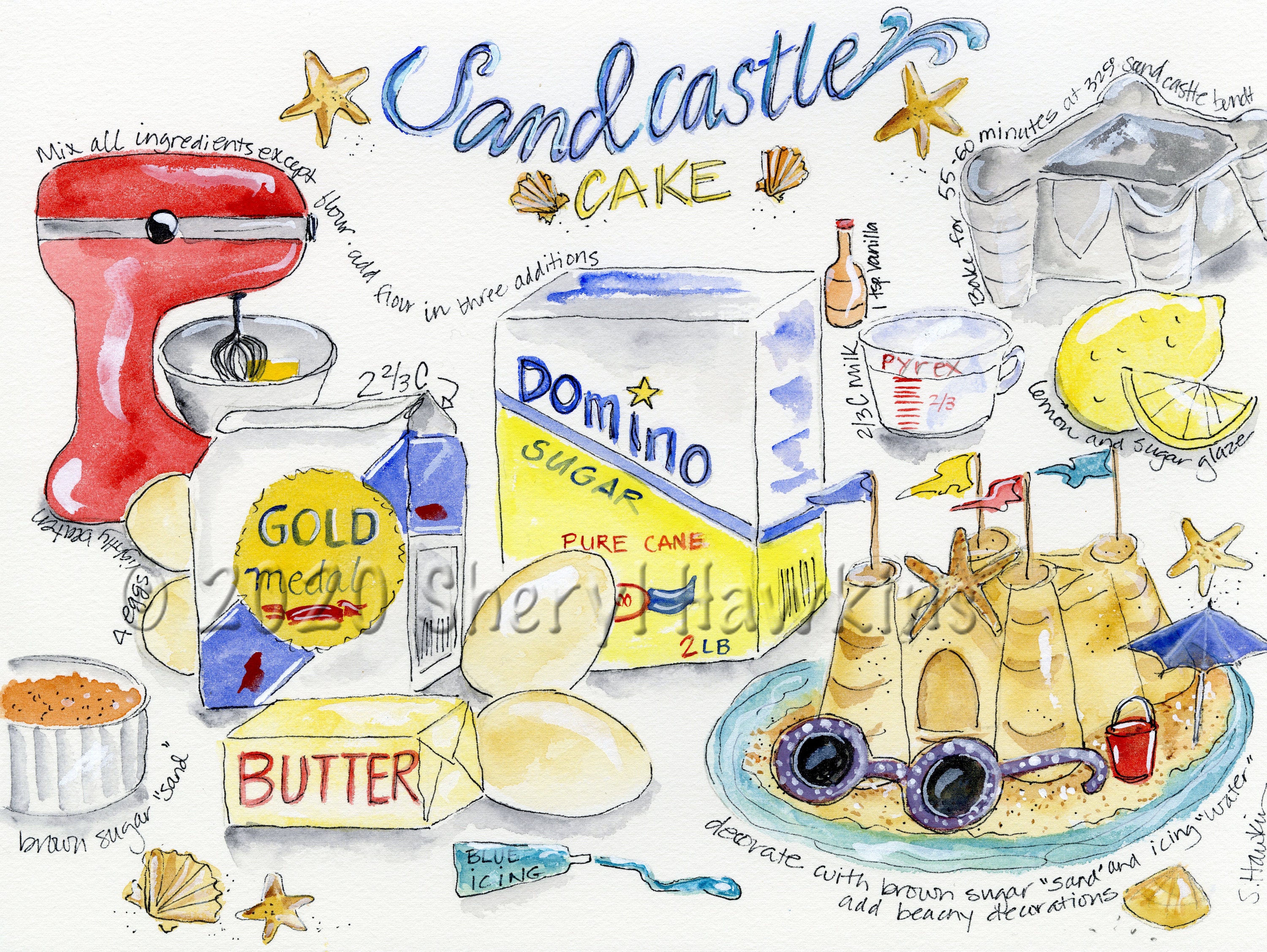 Cornbread Illustrated Recipe, Food Art, Cornbread Watercolor, Recipe ...