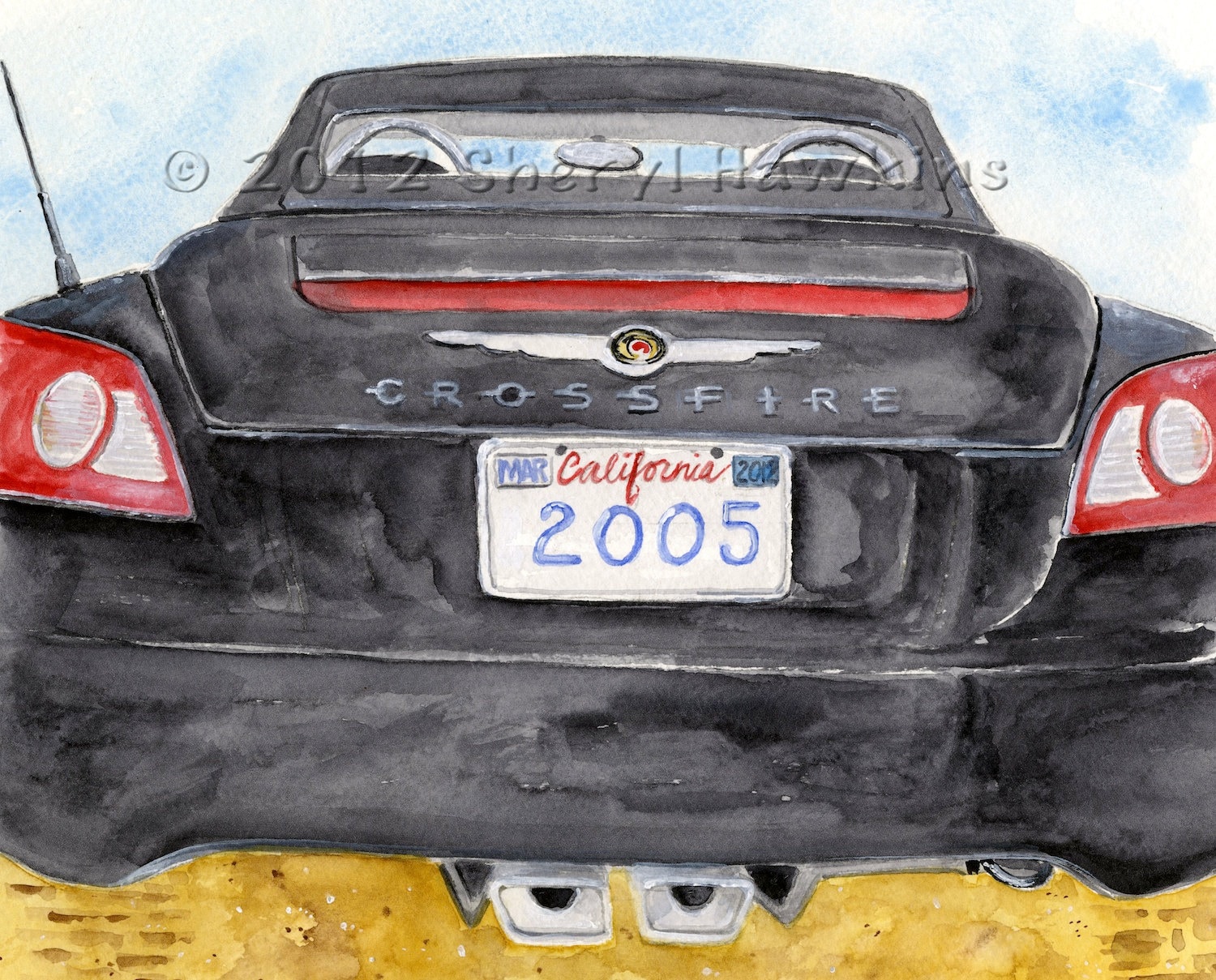 Chrysler Crossfire Convertible Watercolor Painting, Car Art, Car ...