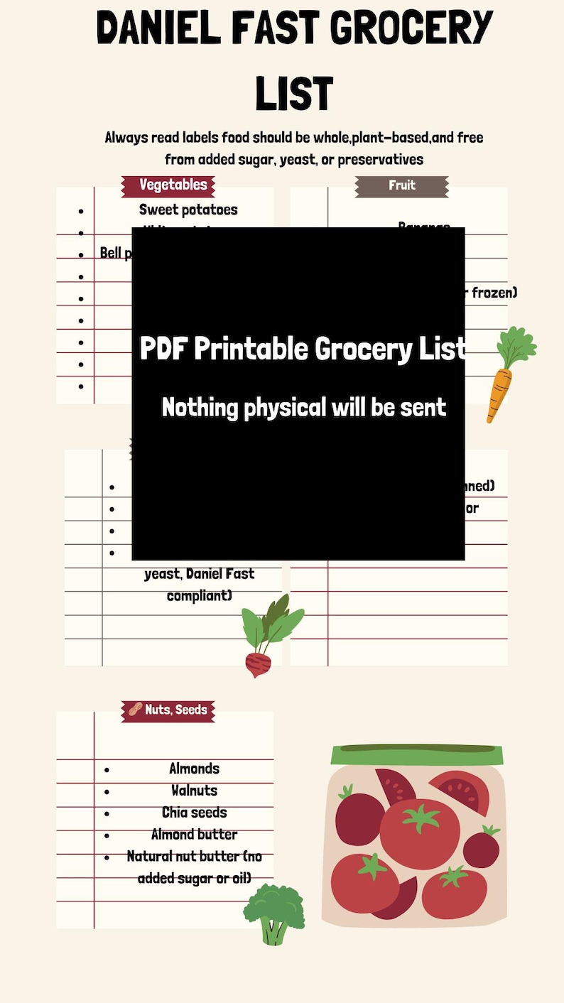 Daniel Fast Grocery List + Week 1 Devotional 7-day Daniel Fast ...