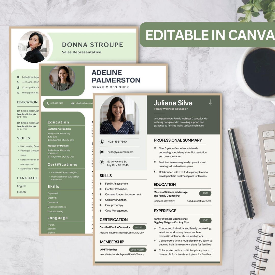 3 in 1 Professional Resume Templates Green Resumes 3 Different Formats ...