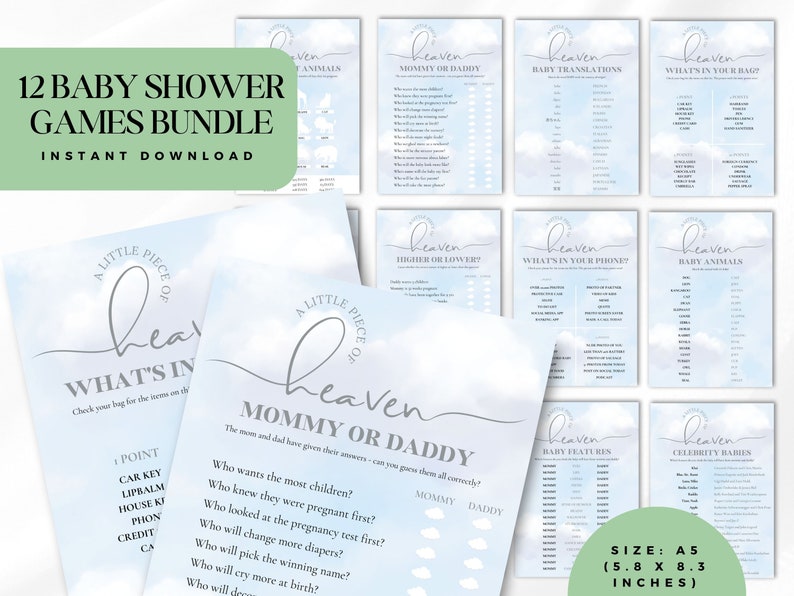 A Little Piece of Heaven: Baby Shower Game Bundle - Digital Print ...