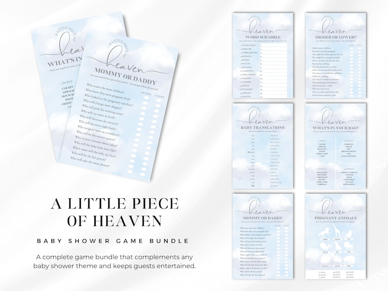 A Little Piece of Heaven: Baby Shower Game Bundle - Digital Print ...