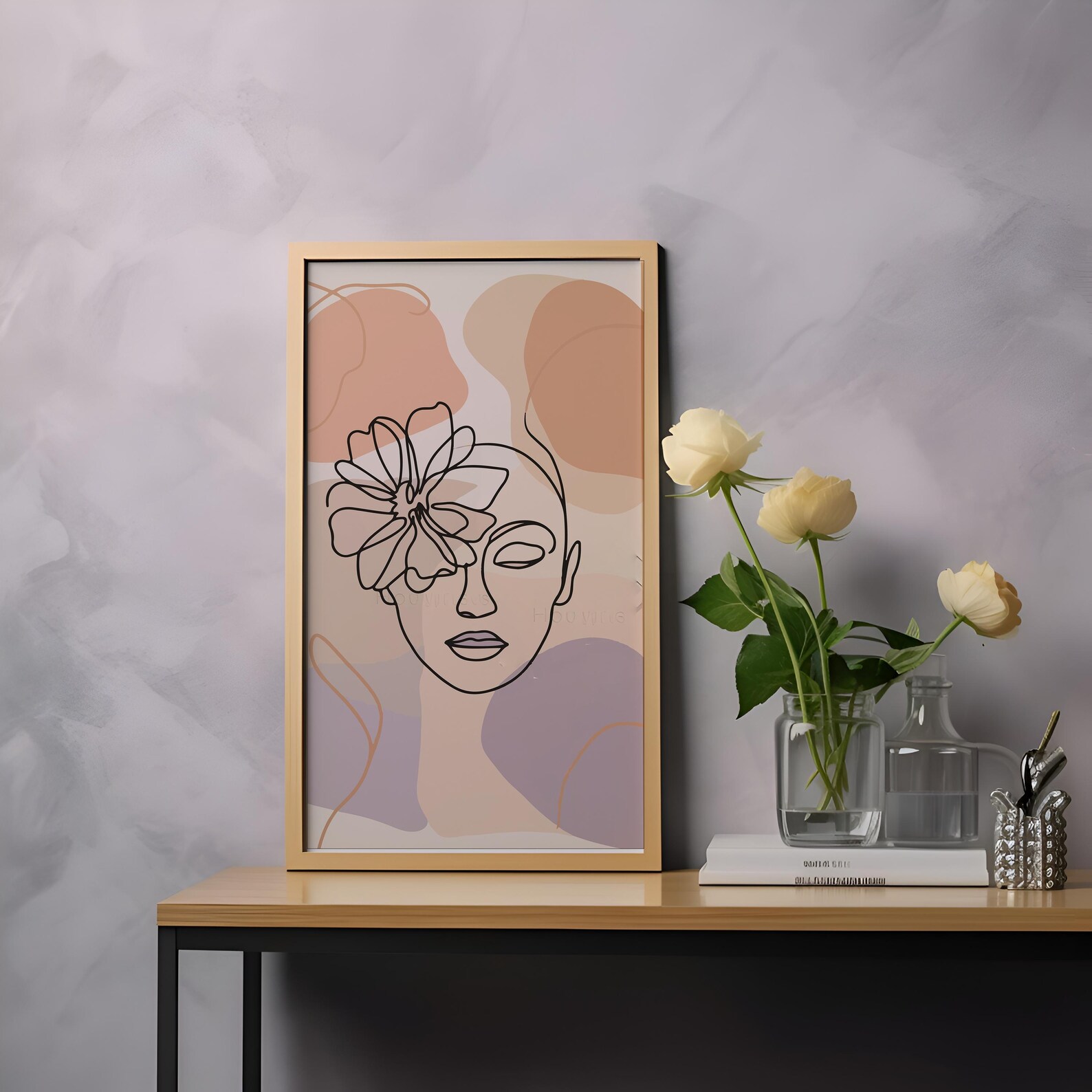 Floral Prints, Woman Face Line Art, Botanical Line Art, Continuous Line ...