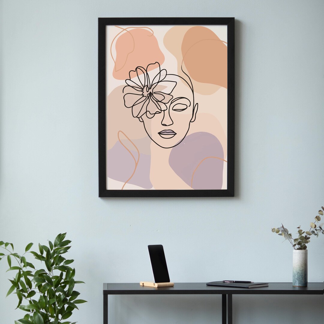 Floral Prints, Woman Face Line Art, Botanical Line Art, Continuous Line ...