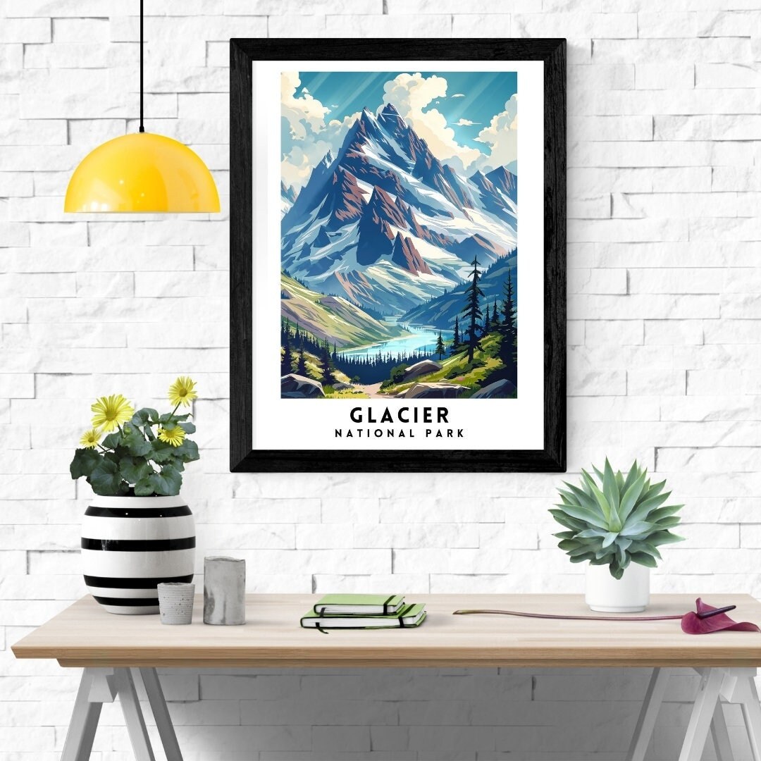 Glacier National Park Poster, Montana Travel Print, Panoramic Montana ...