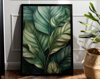 Modern Leaf Design Wall Art, Large Neutral Botanical Canvas, Stylish ...