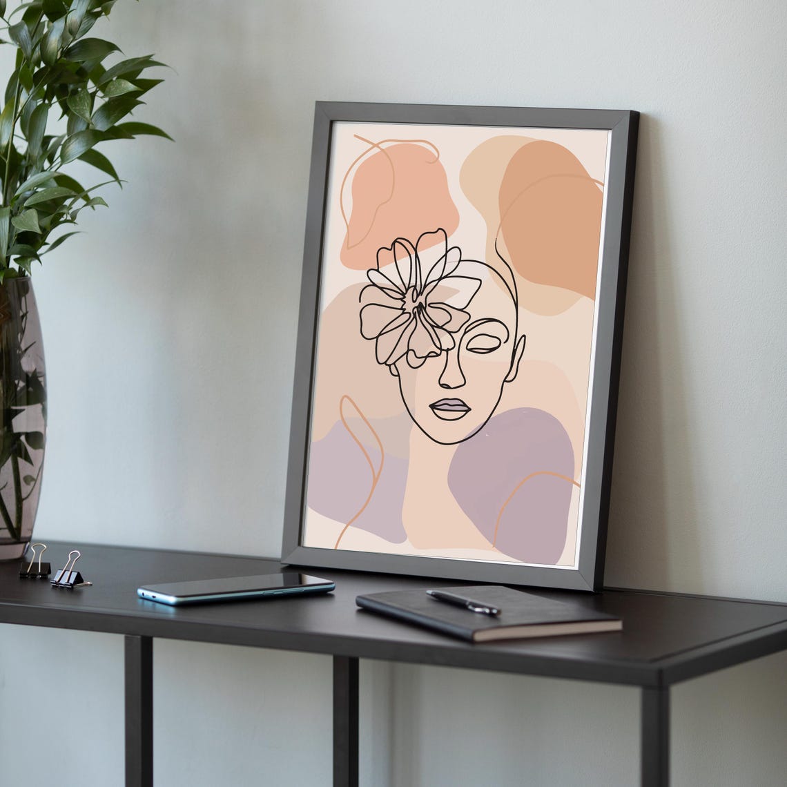Floral Prints, Woman Face Line Art, Botanical Line Art, Continuous Line ...
