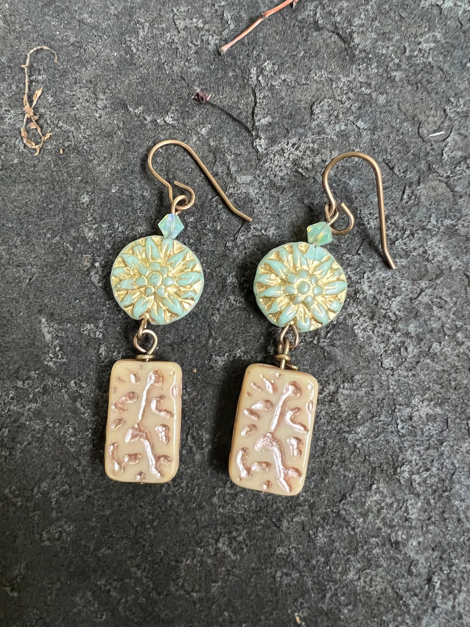 Turquoise Washed Gold Dahlia and Etched Golden Slabs With Swarvoski ...