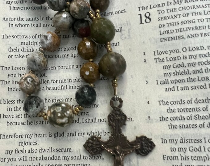 Ocean Jasper Anglican Rosary With Bronze Radiant Crucifix Episcopalian ...