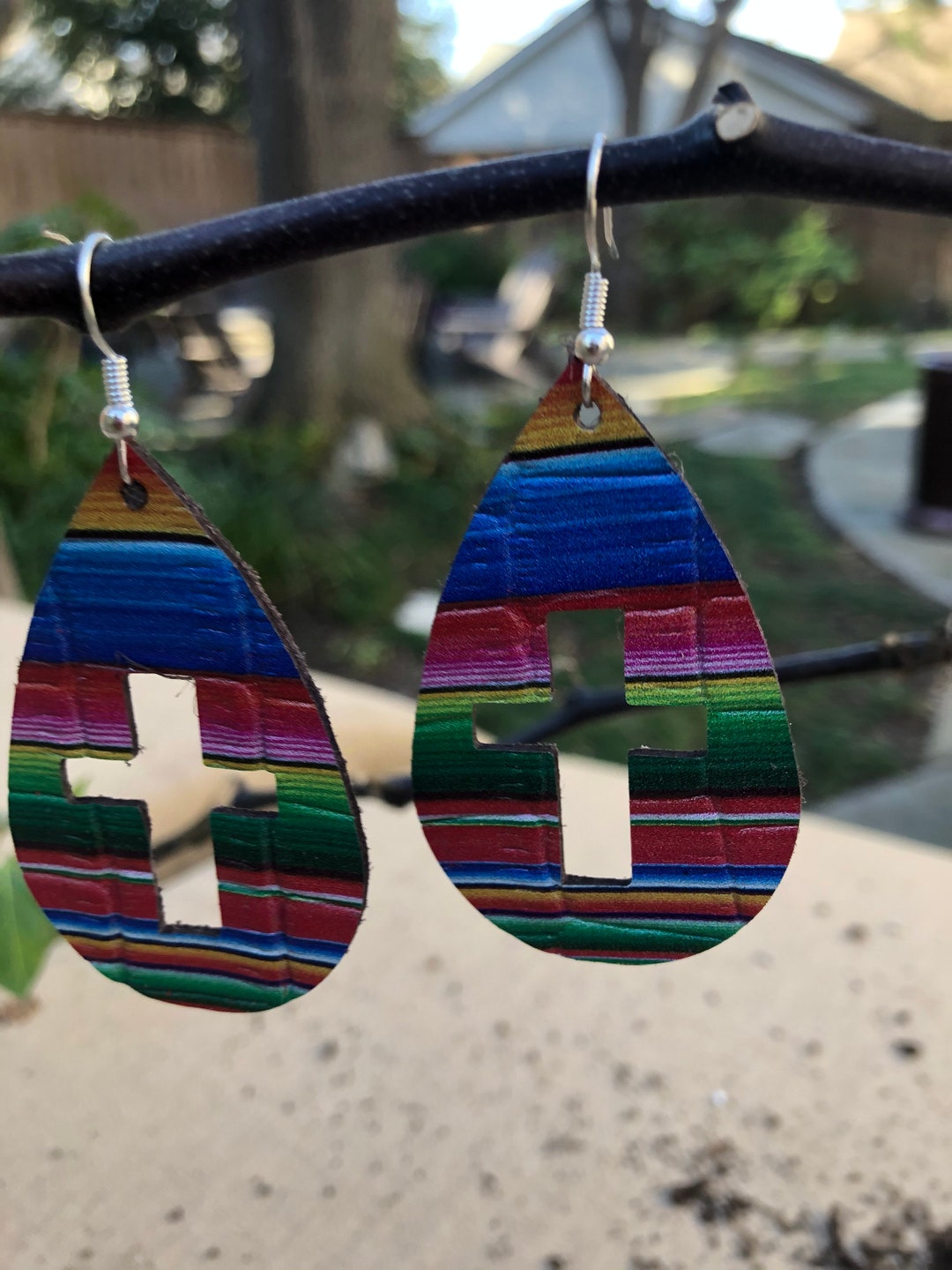 Sale Southwestern Serape Cross Cutout Genuine Leather Teardrop Earrings ...
