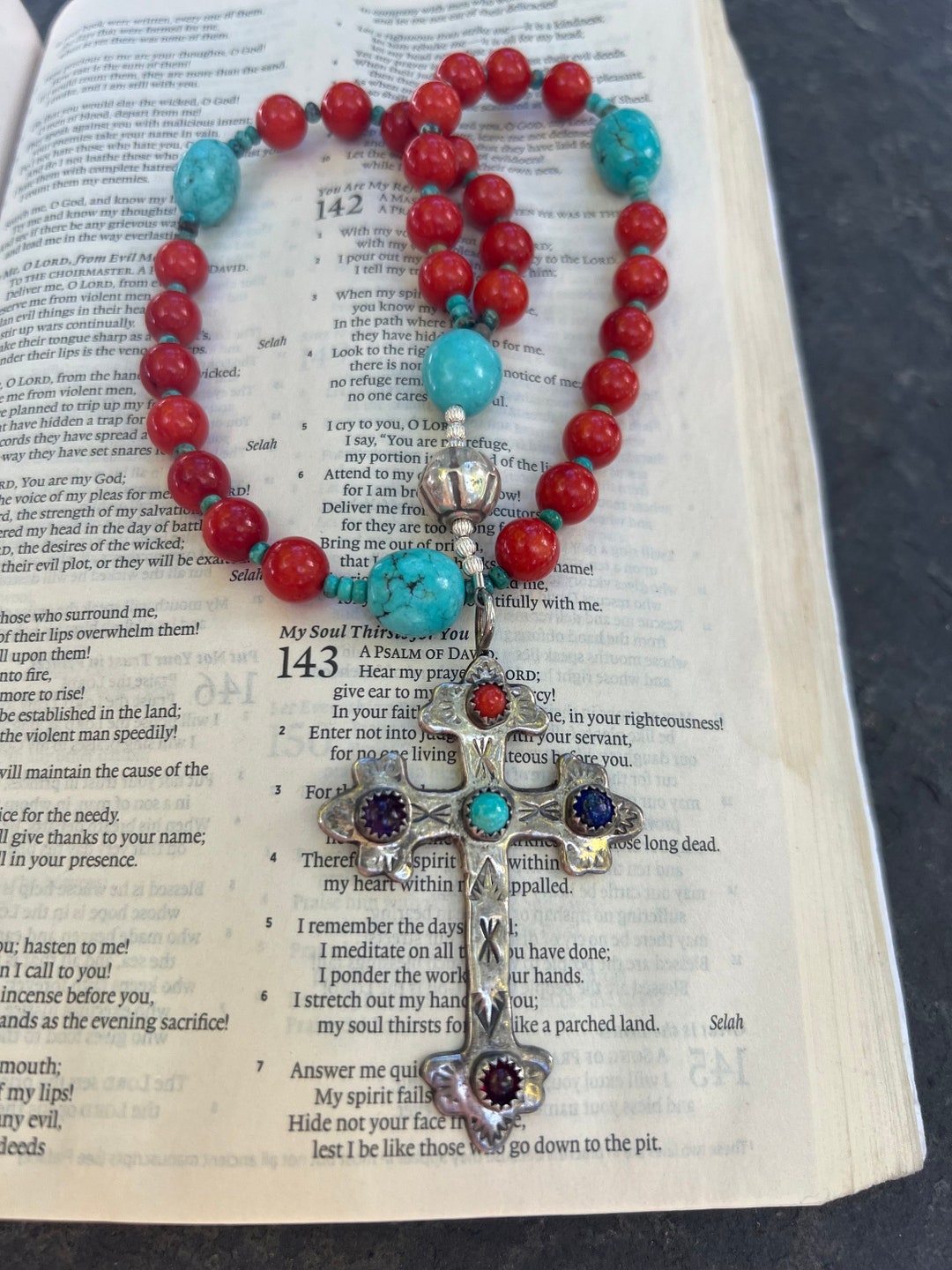 Red Coral and Turquoise Anglican Rosary With Vintage Native American ...