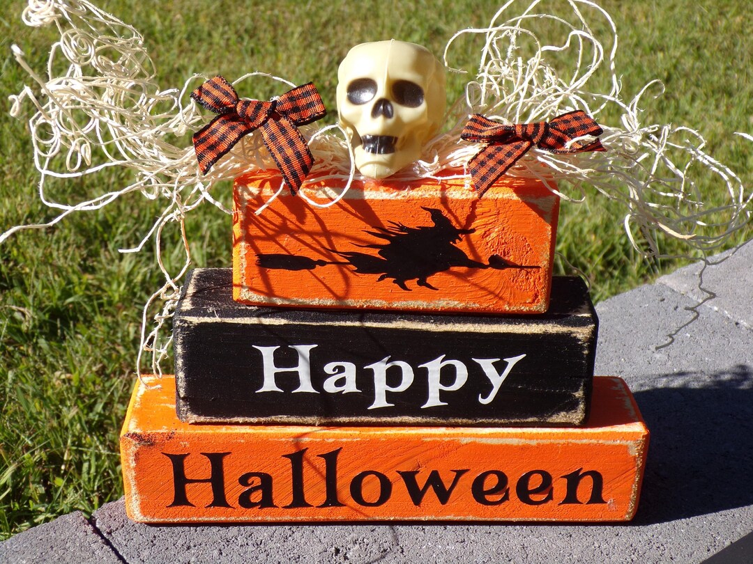 Wickedly Rustic Halloween Block Decor Spooky Decoration Shelf Gift for ...