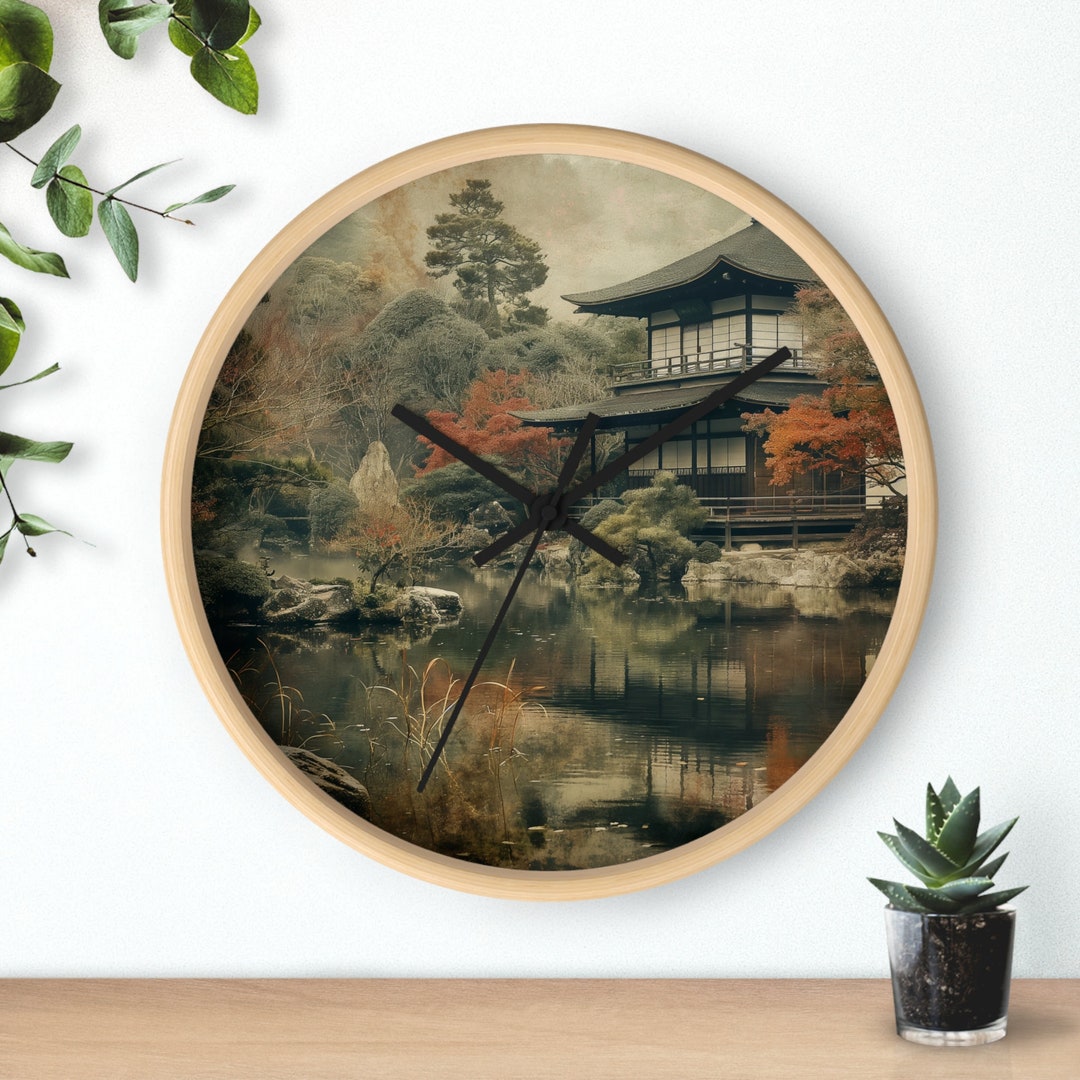 Vintage Japanese Garden Wall Clock, Traditional Japanese Architecture ...