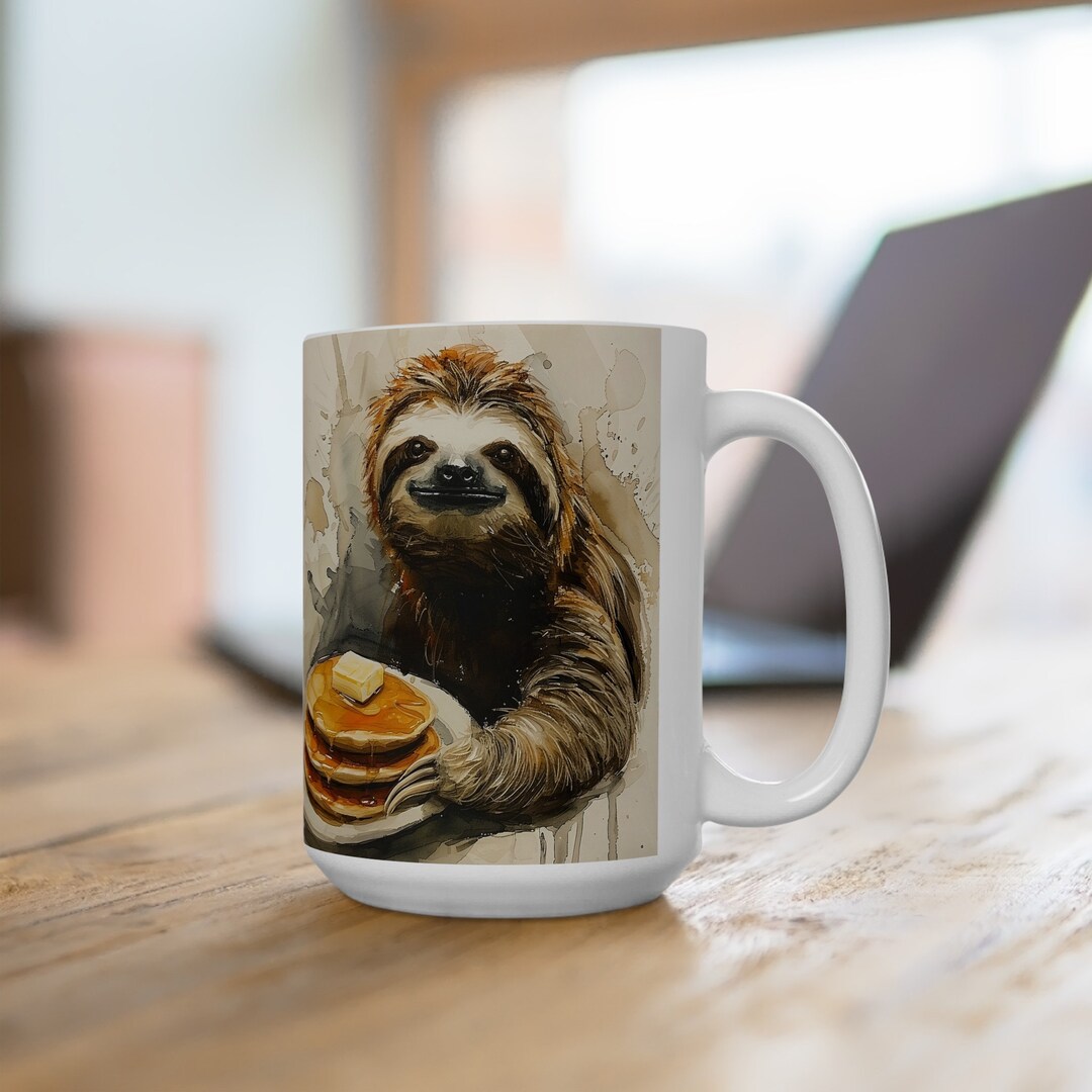 Cute Sloth Pancake Mug 15oz Ceramic Coffee Mug, Adorable Animal Design ...