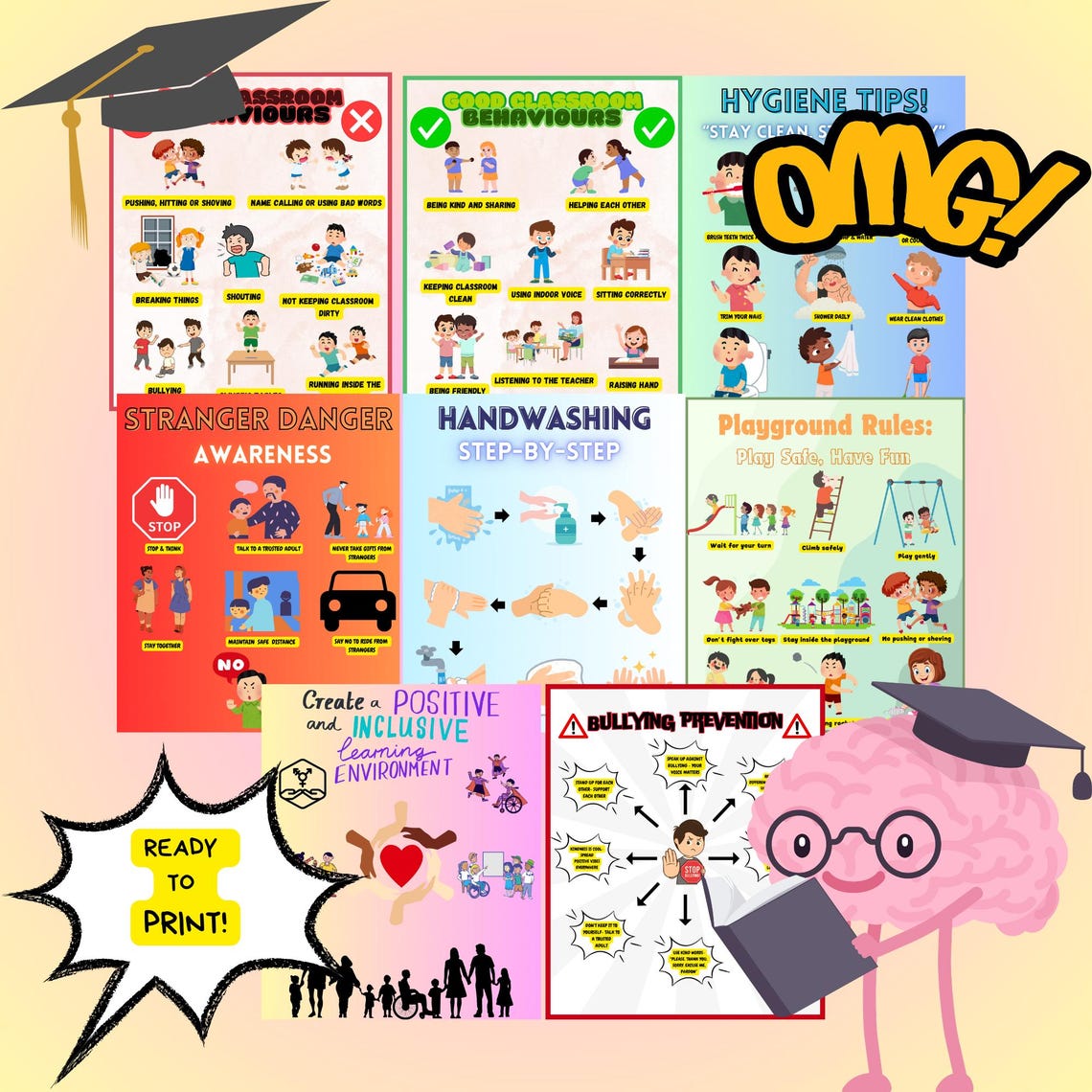 100 Classroom Learning Posters for Grades 1-3 Educational Wall Art ...