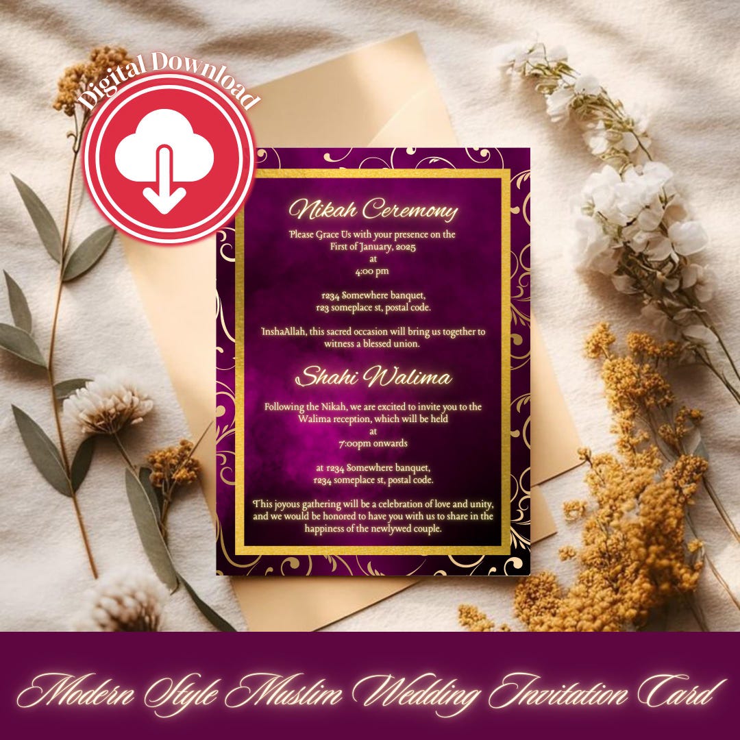 Elegant Muslim Wedding Invitation Set | Nikah & Shahi Walima ...