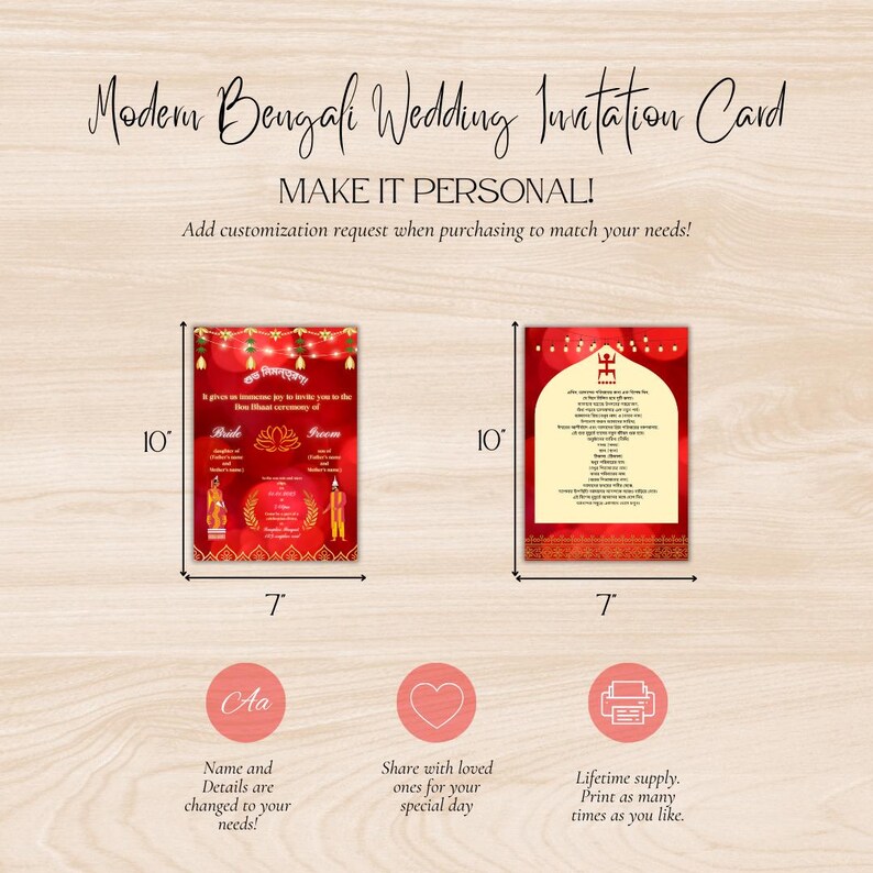 Modern Bengali Wedding Invitation Card | Bou Bhaat, Reception, or ...
