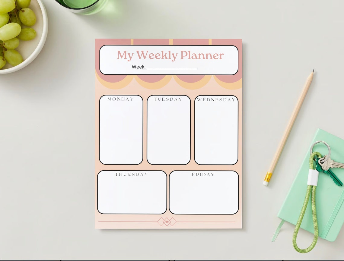 5-day Weekly Digital Planner Template Retro Colors With Dinosaur Design Weekly Planner Printable ...