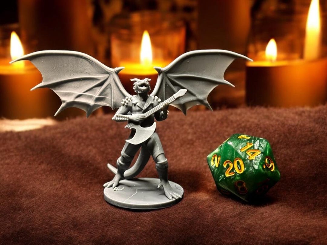 Dragonborn Bard /w Wings Playing Axe - D&D 5e Miniatures - 3D Printed ...