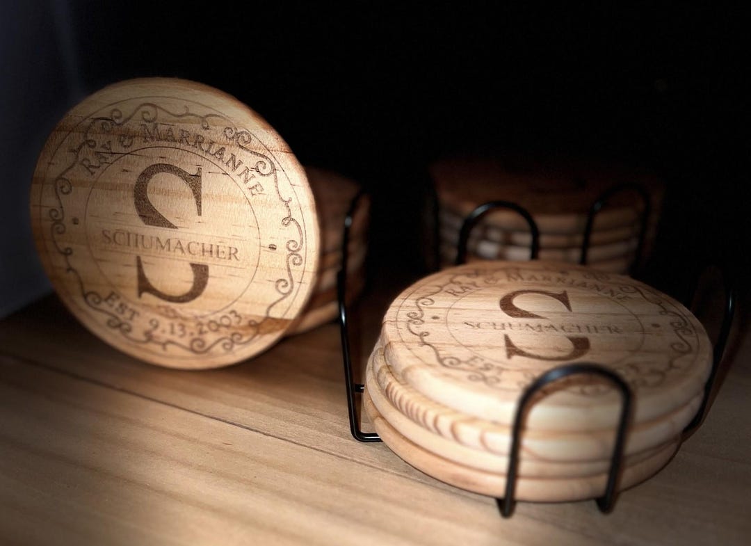 Custom Circular Wooden Coasters - Set of Five - Etsy