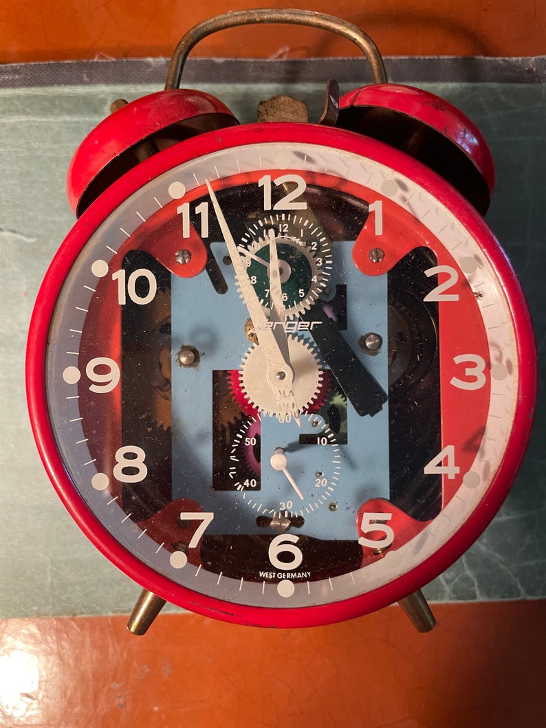 Vintage Jerger Red Blue Mechanical Skeleton Alarm Clock - Etsy